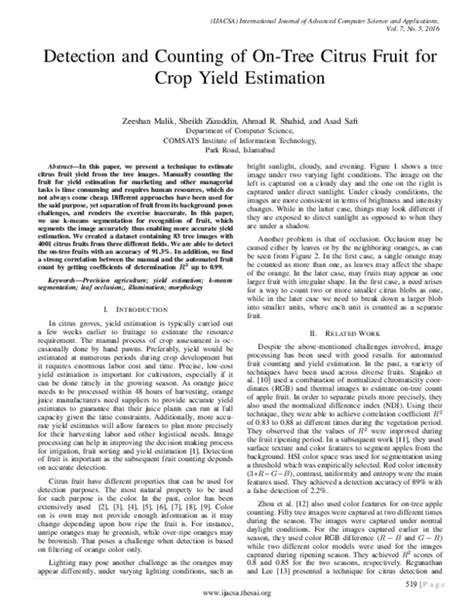 Pdf Detection And Counting Of On Tree Citrus Fruit For Crop Yield