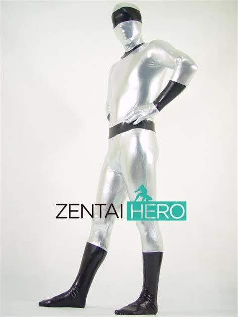 Zentaihero Newest Black And Silver Sexy Costume Full Bodysuits Shiny