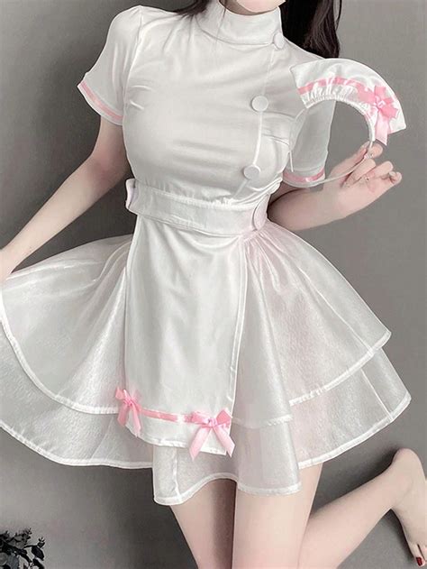 4 Pieces Set New Nurse Uniform Cosplay Costume Including Top Skirt