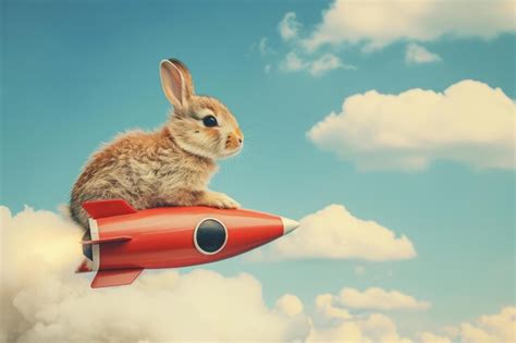 Premium Photo Adventurous Bunny On A Rocket