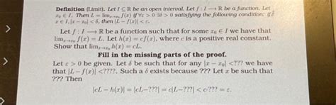 Solved Definition Limit Let I⊆r Be An Open Interval Let