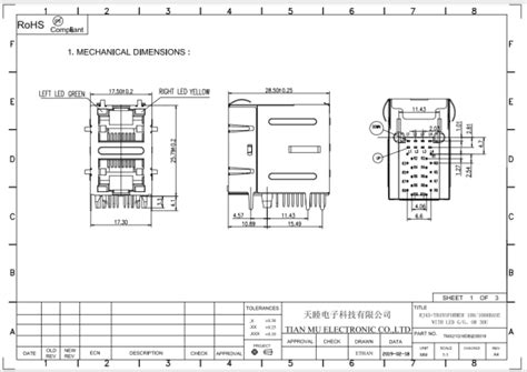 100 1000base T Ethernet Connectors Rj45 Emi Led Multi Port Stacked 2x1 With Leds Tab Down Up