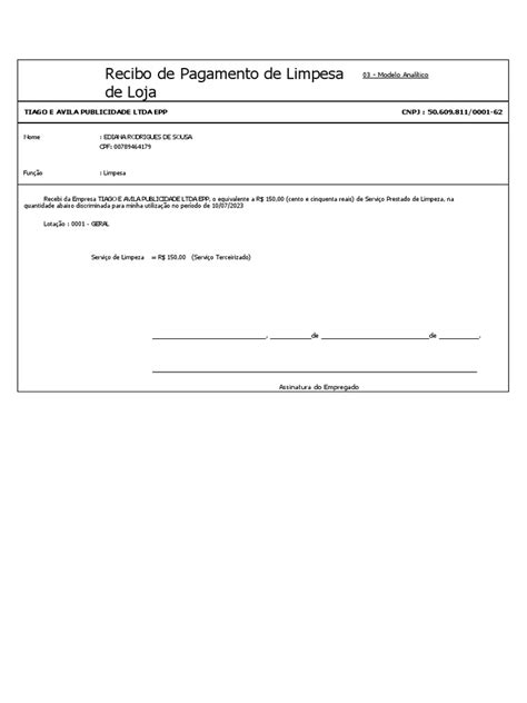 Recibo De Entrega De Vale Limpeza Pdf