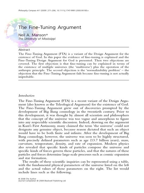 Manson 2009 The Fine Tuning Argument Pdf Universe Multiverse