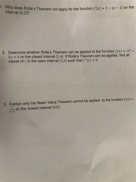 Solved Why Does Rolles Theorem Not Apply For The Function