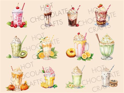 26 Milkshakes Watercolor Clipart Png Sublimation Bundle Commercial Use