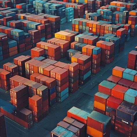 A Shipping Container Yard With Organized Stacks Of Containers Awaiting Export Premium Ai