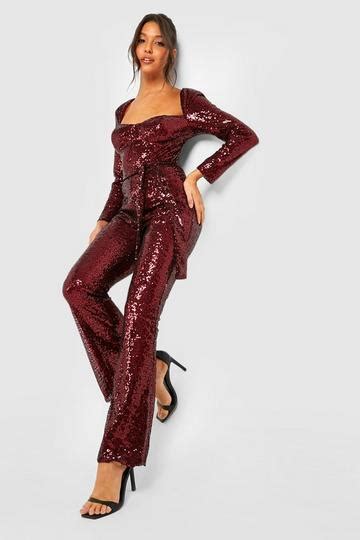 Red Sequin Jumpsuits Boohoo Uk