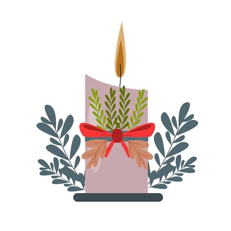 Carte De Voeux De Noël Avec De Belles Bougies Et Feuilles Vecteur Premium