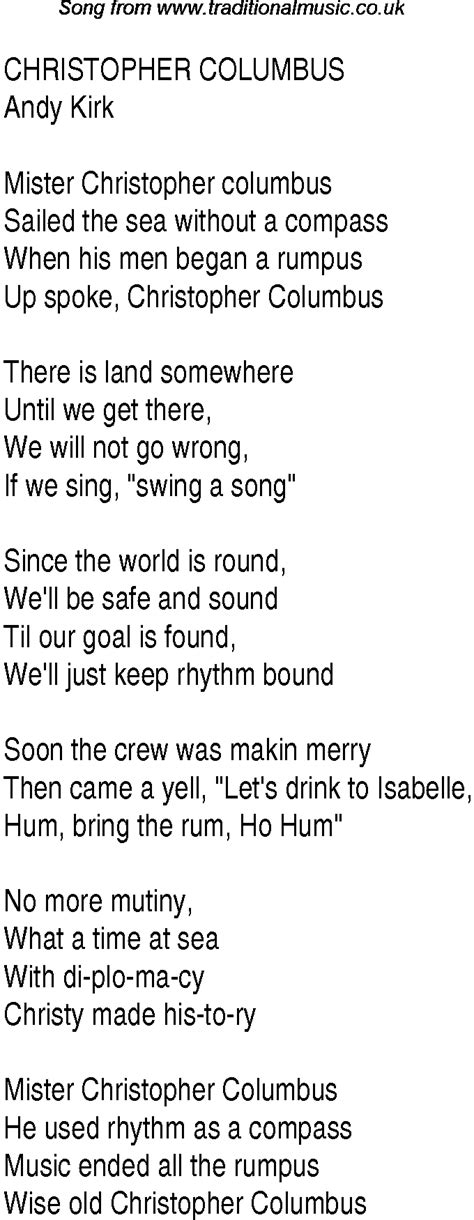 Top Songs Music Charts Lyrics For Christopher Columbus