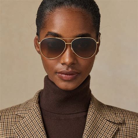 Polo Ralph Lauren Stirrup Andie Pilot Sunglasses In Shiny Gold Modesens