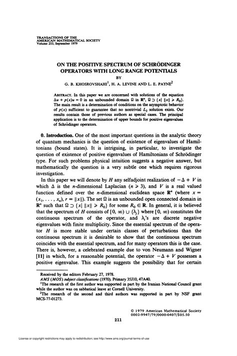 Pdf On The Positive Spectrum Of Schrodinger Operators With Long Range Potentials