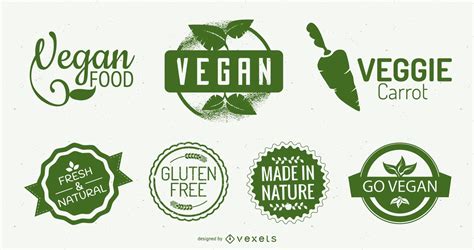 Vegan Green Food Logo Design Set Vector Download