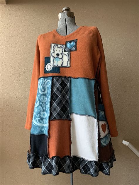 Upcycled Refashioned Patchwork Cotton And Fleece Sweater Dress Etsy