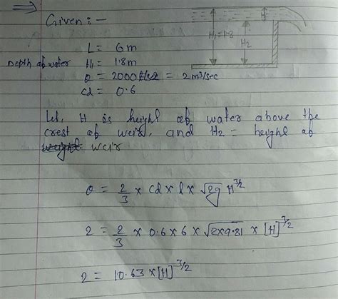 Determine The Height Of A Rectangular Weir Of Length 6m To Be Built