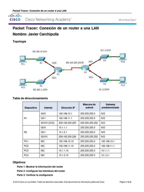 6 4 3 3 Packet Tracer Connect A Router To A Lan Javier Carchipulla