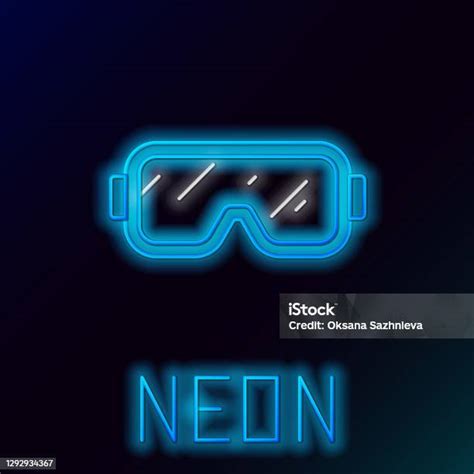 검은 색 배경에 고립 된 빛나는 네온 라인 다이빙 마스크 아이콘 익스트림 스포츠 다이빙 수중 장비 다채로운 개요 개념 벡터 고무에 대한 스톡 벡터 아트 및 기타 이미지