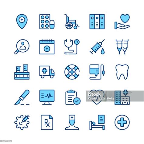 Hospital Line Icons Set Of Hospital Icons Blue Color Outline Stroke