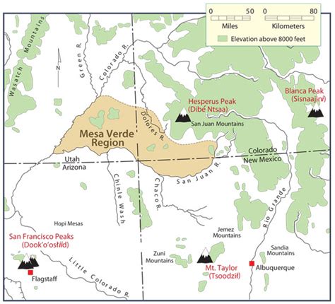 Map Of The Four Sacred Mountains Peoples Of Mesa Verde