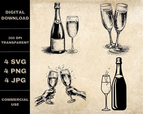 Champagne SVG Bundle PNG Champagne Clipart Hand Drawn Etsy