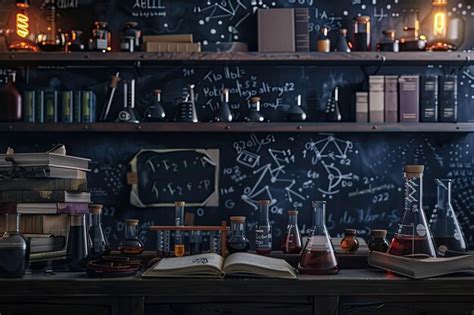 Scientific Exploration Lab Setup With Textbooks Premium Ai Generated