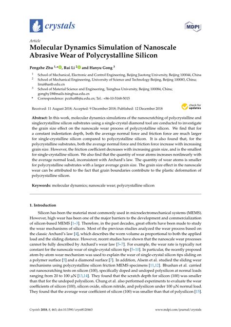 Pdf Molecular Dynamics Simulation Of Nanoscale Abrasive Wear Of