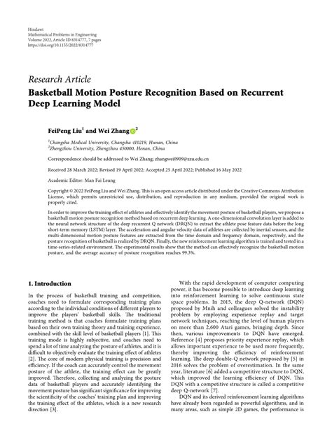 Pdf Basketball Motion Posture Recognition Based On Recurrent Deep