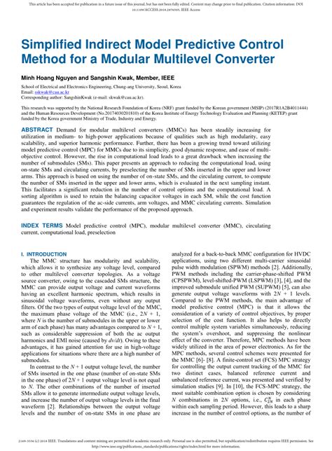Pdf Simplified Indirect Model Predictive Control Method For A Modular