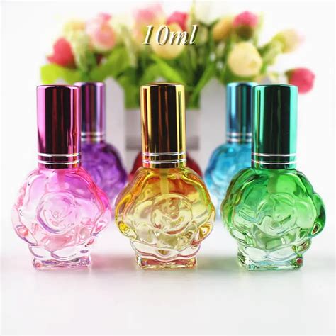 다채로운 장미 모양의 유리 향수병 10ml 리필용 샘플 휴대용 빈 분무기 미니 여행 퍼퓸 스프레이 병리필 병