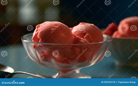 Indulgent Gourmet Dessert Pink Strawberry Ice Cream In A Bowl Generated