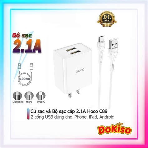 Củ sạc 2 cổng Hoco C89 sạc nhanh 2 1A Max thích hợp với nhiều dòng