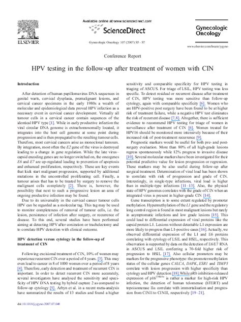 Pdf Hpv Testing In The Follow Up After Treatment Of Women With Cin