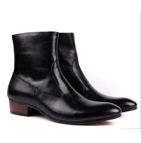 Handmade Men Black Ankle Leather Boot Mens Side Zipper Rebelsmarket