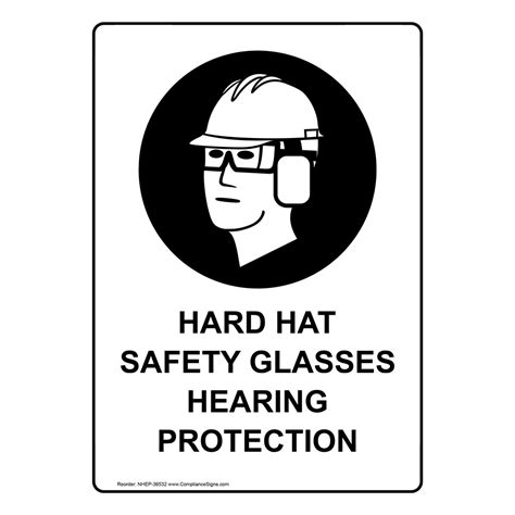 Portrait Hard Hat Safety Glasses Sign With Symbol Nhep 36533