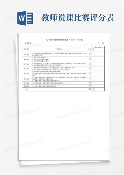 教师说课比赛评分表word模板下载编号qrbymeny熊猫办公