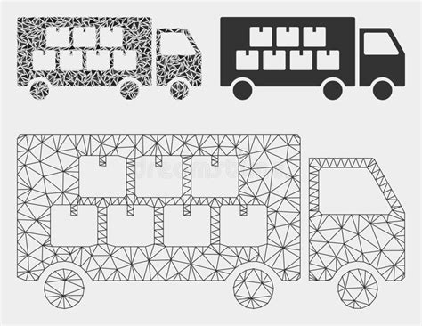 Goods Transportation Truck Vector Mesh Wire Frame Model And Triangle Mosaic Icon Stock Vector
