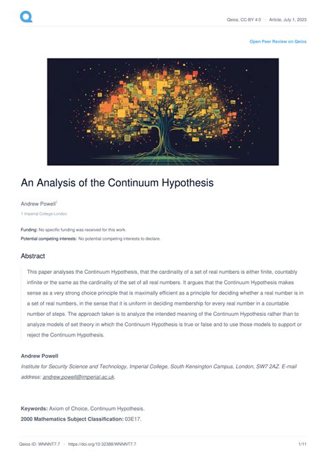 Pdf An Analysis Of The Continuum Hypothesis