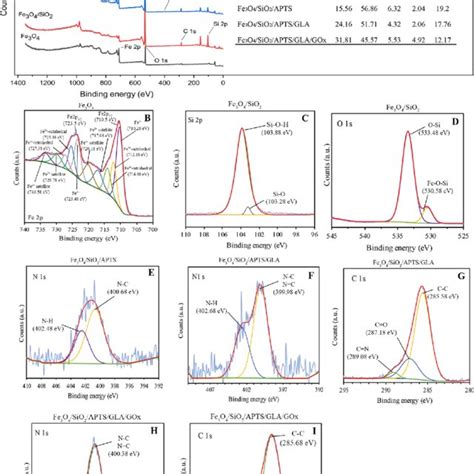 A Xps Survey Spectra And Atomic Contents Of Bare Modified Fe 3 O 4