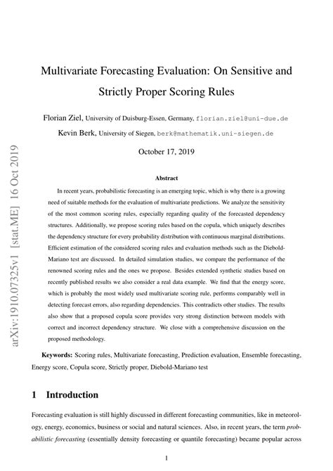 Pdf Multivariate Forecasting Evaluation On Sensitive And Strictly Proper Scoring Rules