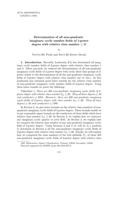 pdf determination of all non quadratic imaginary cyclic number fields