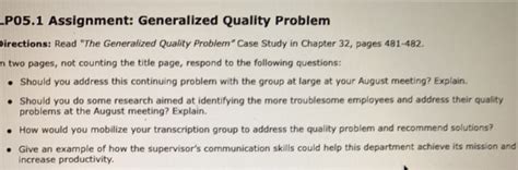 Solved Po51 Assignment Generalized Quality Problem