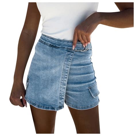 Wisgofre Skorts Skirts For Women Denim Mini Skirt High Waisted Jean