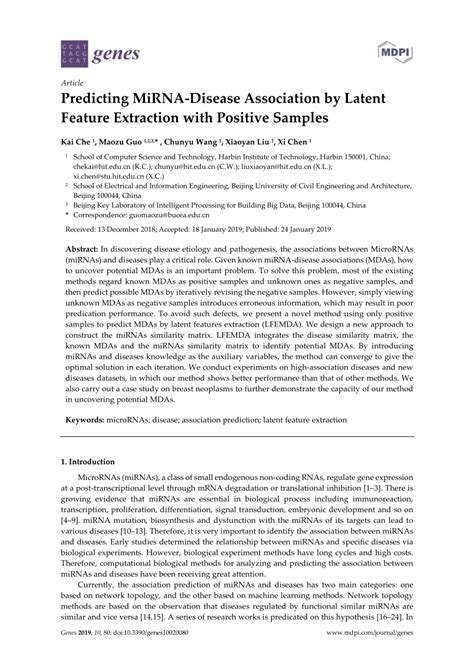 Pdf Predicting Mirna Disease Association By Latent Feature Extraction