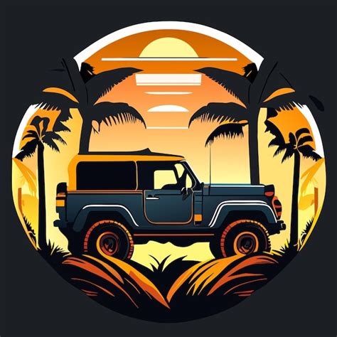 Offroad Jeep Hand Drawn Cartoon Sticker Icon Concept Isolated