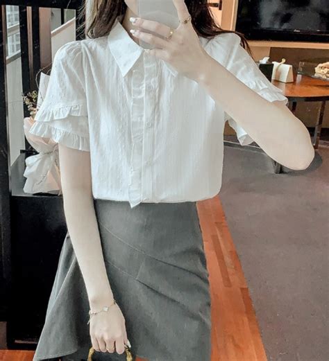 루아즈 당일배송 리마인bl 이중소매 카라 여름 반팔 블라우스 셔츠 남방