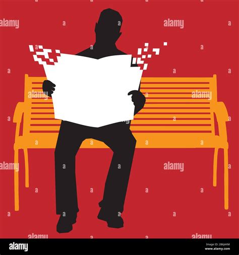 Vector Illustration Man Reading A Newspaper Sitting On A Park Bench