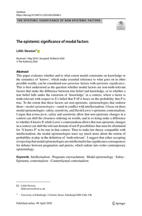 PDF The Epistemic Significance Of Modal Factors