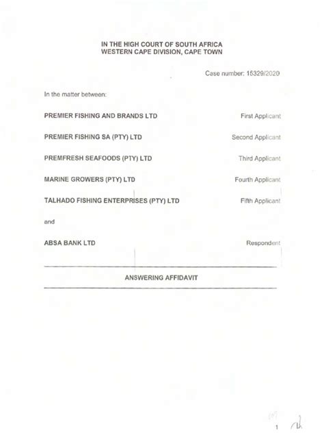 Absa Answering Affidavit For Docket Pdf Contractual Term Loans
