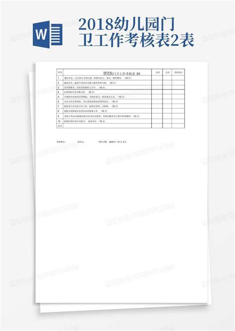 2018幼儿园门卫工作考核表2表Word模板下载 编号ldyzedmb 熊猫办公
