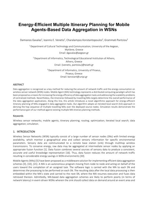 Pdf Energy Efficient Multiple Itinerary Planning For Mobile Agents Based Data Aggregation In Wsns
